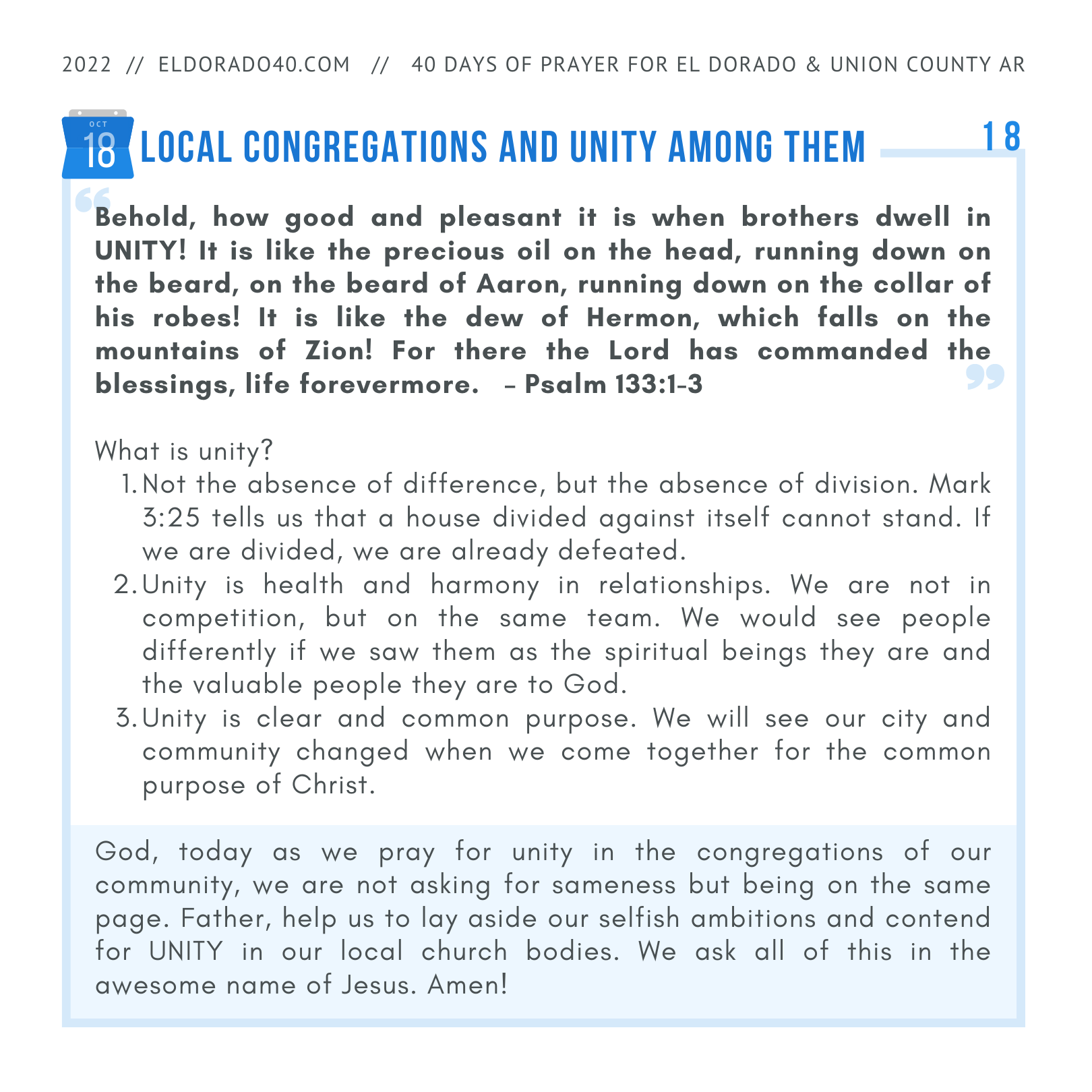 DAY 18: Local Congregations and Unity Among Them – #eldorado40